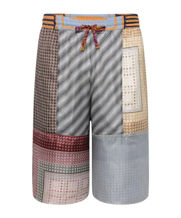 MARINE SERRE Patchwork Drawstring Shorts - Gray