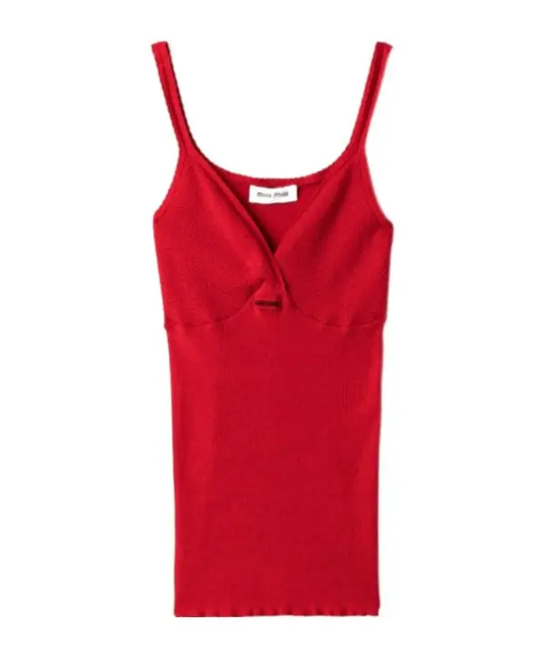 Miu Miu Ribbed Knit Camisole Top - Red