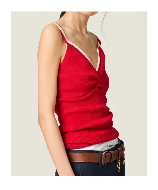 Miu Miu Ribbed Knit Camisole Top - Red