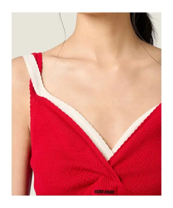 Miu Miu Ribbed Knit Camisole Top - Red