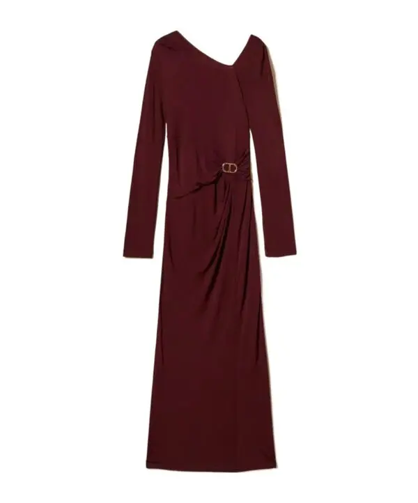 TWINSET Draped Asymmetric Maxi Dress - Brown
