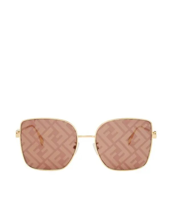 Fendi Ff-print Square-frame Sunglasses - Nude