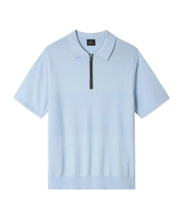 Paul Smith Sports Stripe' Zip Neck Polo Shirt - Light Blue