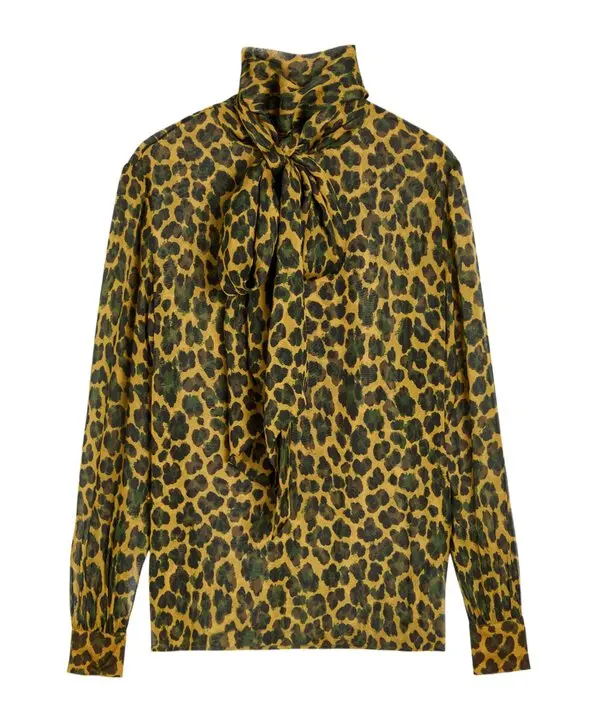 Saint Laurent Leopard Semi-sheer Silk Blouse