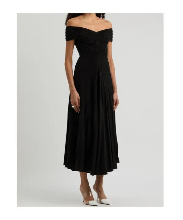Alaïa Off-the-shoulder Ribbed Wool Midi Dress
