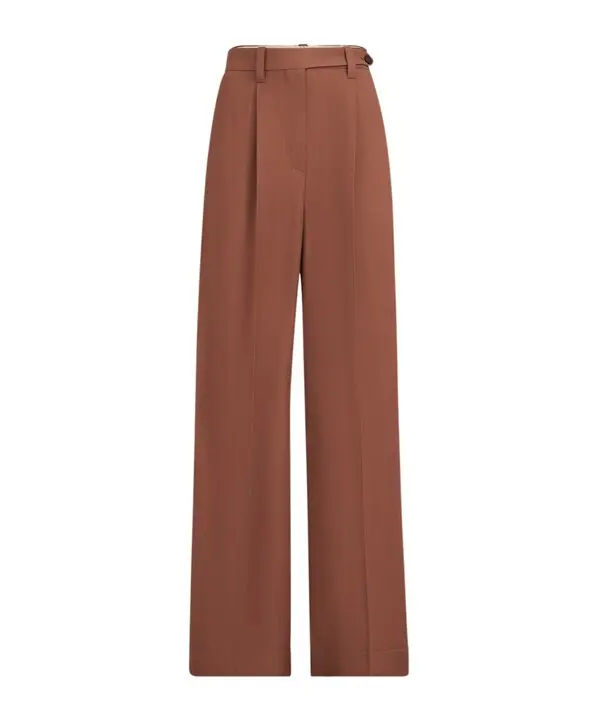 Brunello Cucinelli Viscose And Linen Fluid Twill Wide Trousers With Monili - Brown