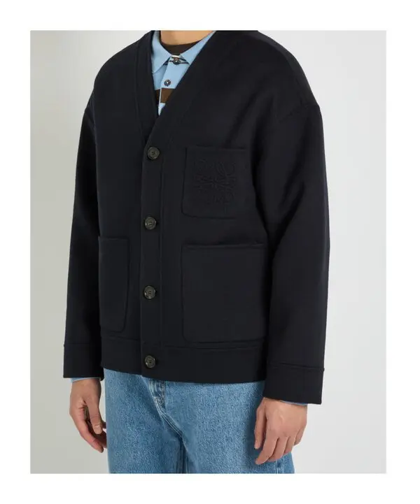 Loewe Embossed-anagram Wool And Cashmere-blend Cardigan