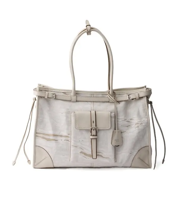 Prada Bonnie Extra-large Printed Linen And Leather Tote Bag