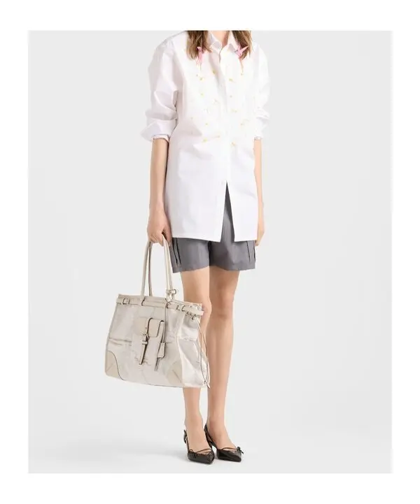 Prada Bonnie Extra-large Printed Linen And Leather Tote Bag