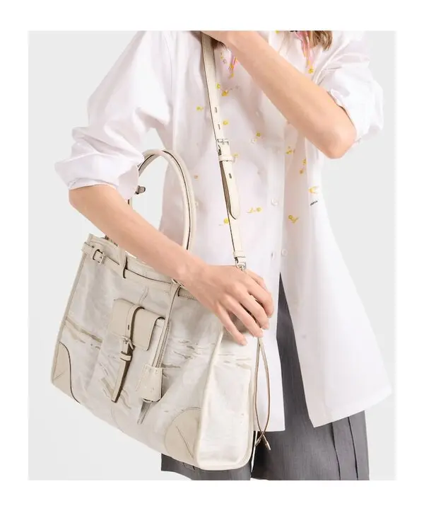 Prada Bonnie Extra-large Printed Linen And Leather Tote Bag
