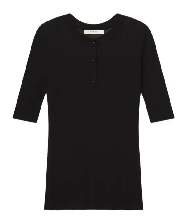FRAME The Henley Rib Tee - Black