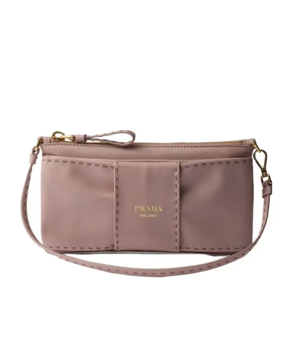 Prada Nappa Leather Zip-up Pouch With Bow Detail - Opal