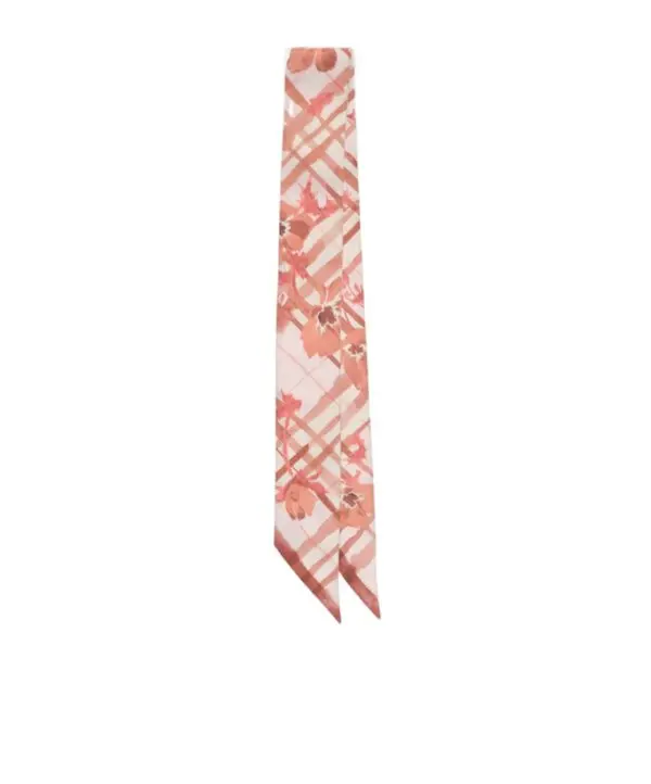 Burberry Skinny Watercolour Check Silk Scarf - Pink