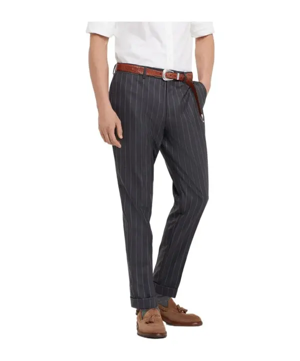 Brunello Cucinelli Virgin-wool Pinstripe Trousers - Grey
