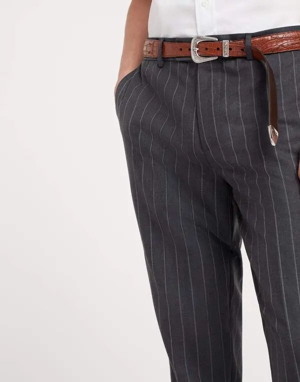 Brunello Cucinelli Virgin-wool Pinstripe Trousers - Grey