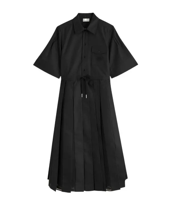 Moncler Pleated Cotton-blend Midi Shirt Dress - Black
