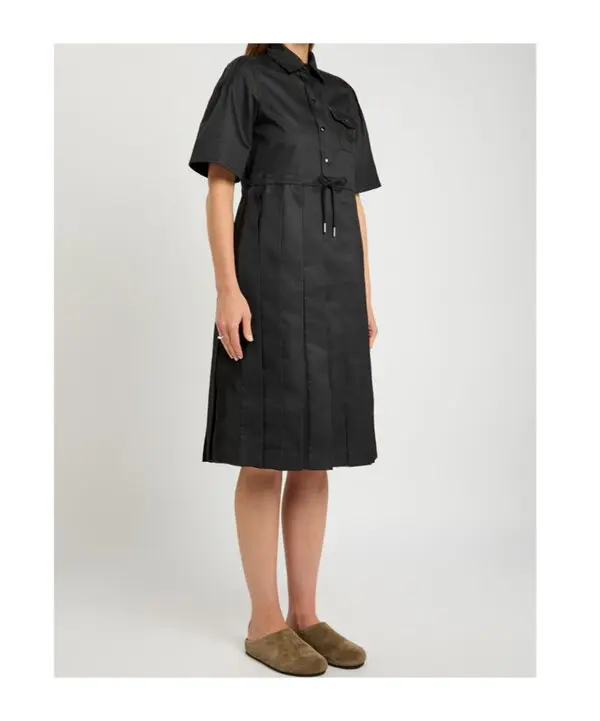 Moncler Pleated Cotton-blend Midi Shirt Dress