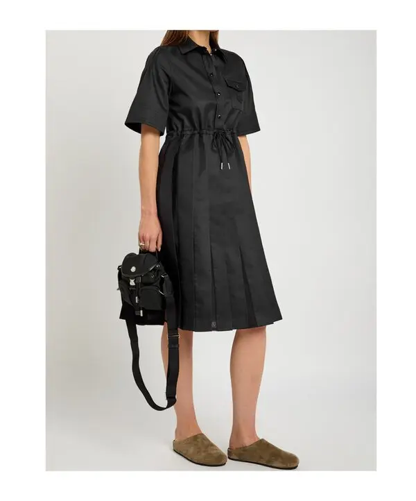 Moncler Pleated Cotton-blend Midi Shirt Dress