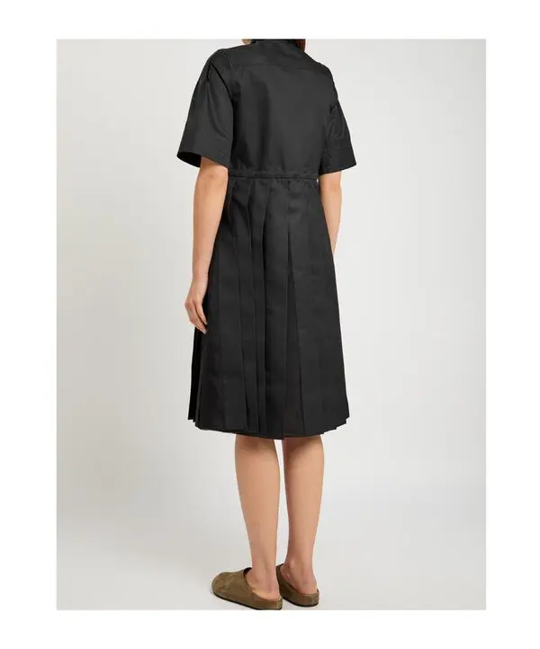 Moncler Pleated Cotton-blend Midi Shirt Dress