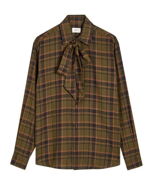 Saint Laurent Checked Tie-neck Cotton Shirt - Green