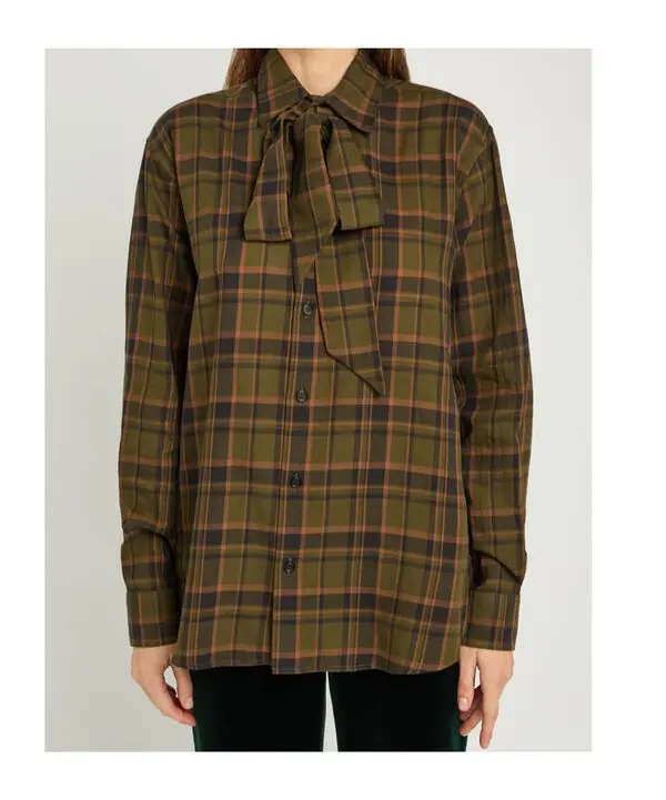 Saint Laurent Checked Tie-neck Cotton Shirt
