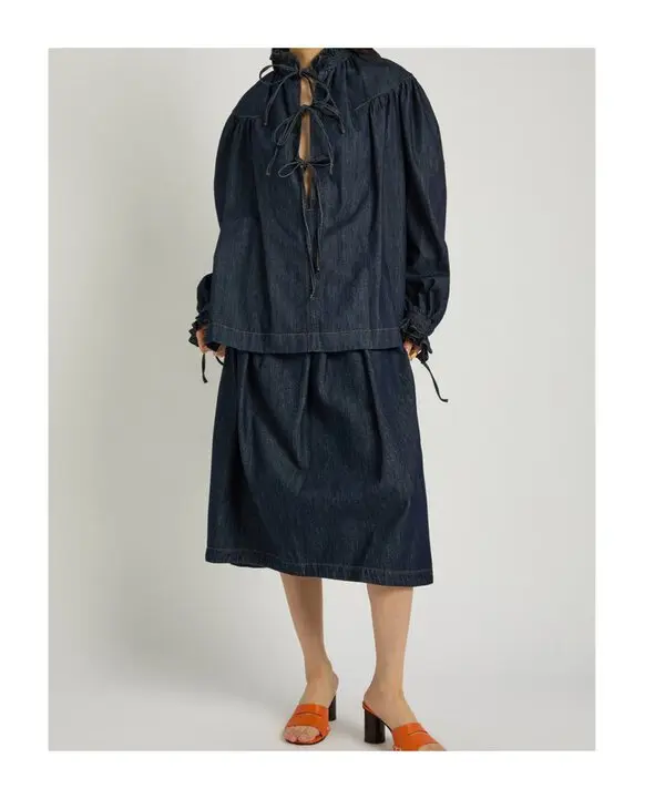 Dries Van Noten Denim Blouse With Ruffle Trim And Tie Details