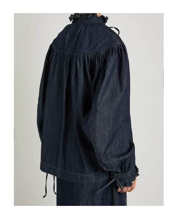Dries Van Noten Denim Blouse With Ruffle Trim And Tie Details