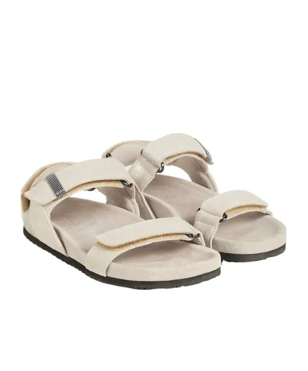 Brunello Cucinelli Lamé Monili Leather Sandals
