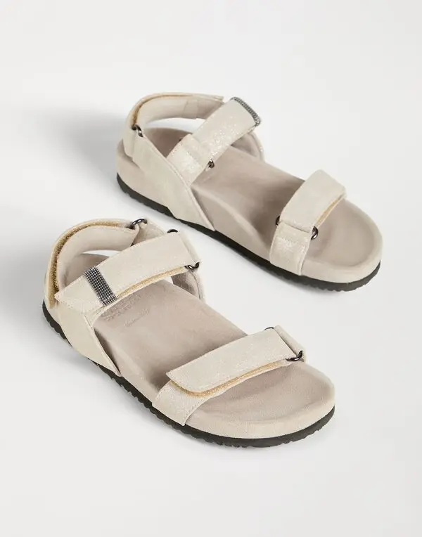 Brunello Cucinelli Lamé Monili Leather Sandals