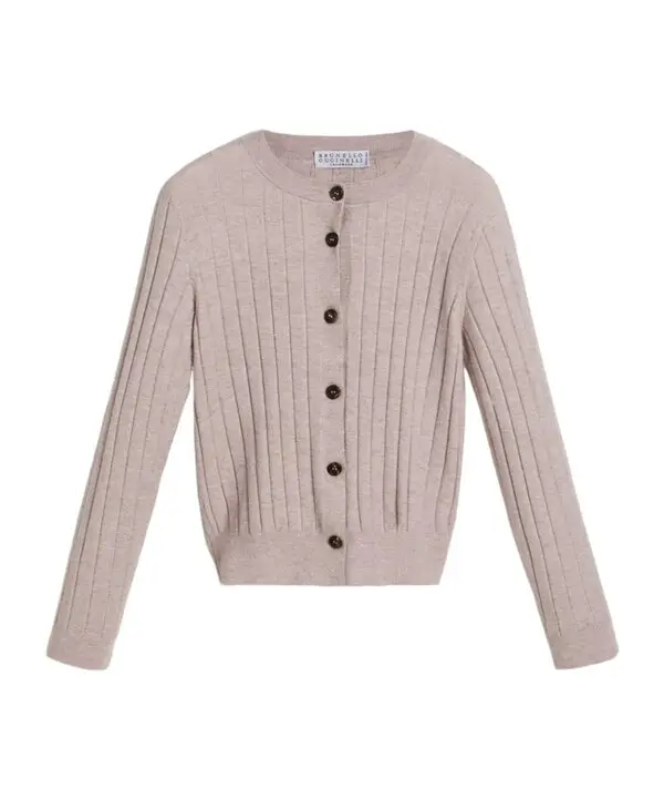 Brunello Cucinelli Ribbed Cashmere Cardigan With Horn Buckles
