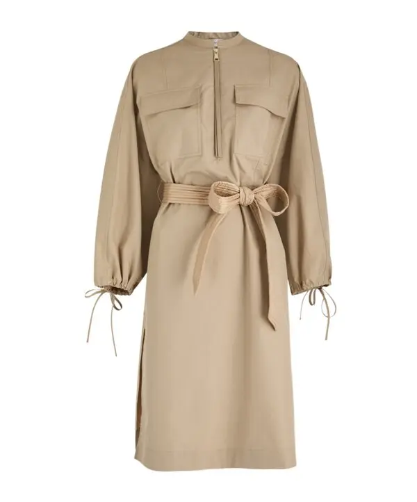 Moncler Nylon Midi Dress With Belt And Drawstring Cuffs - Nude