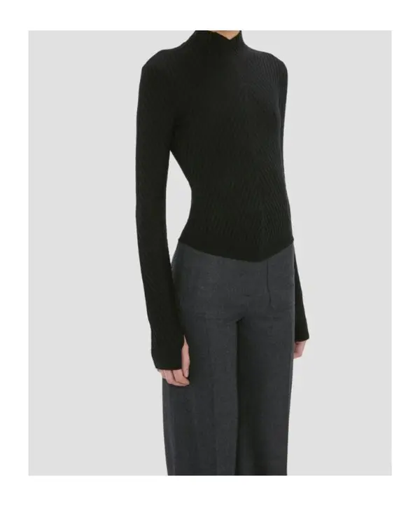 Victoria Beckham Georgia Ribbed High Neck Jumper - Black