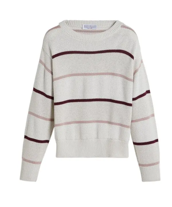 Brunello Cucinelli Striped Cotton Sweater - White