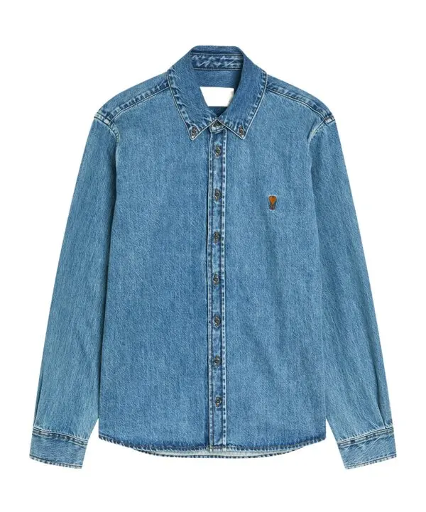 AMI Paris Logo-embroidered Denim Shirt