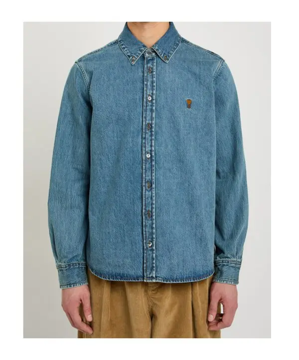 AMI Paris Logo-embroidered Denim Shirt