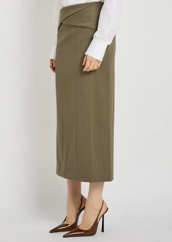 Victoria Beckham Wrap-detail Wool-blend Midi Skirt