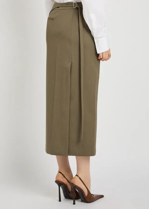 Victoria Beckham Wrap-detail Wool-blend Midi Skirt