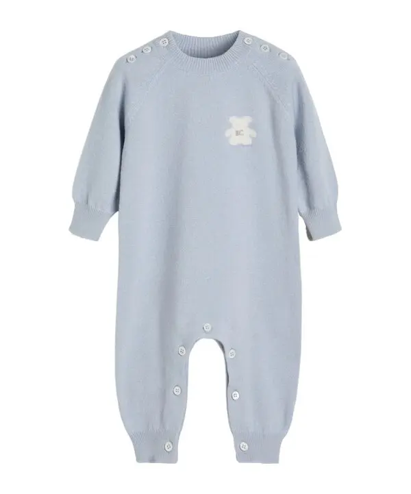 Brunello Cucinelli Cashmere Teddy Appliqué Coverall - Sky-blue