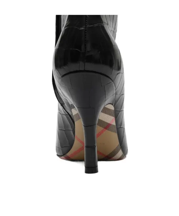 Burberry Crocodile-effect Leather Pointed Toe Stiletto Ankle Boots
