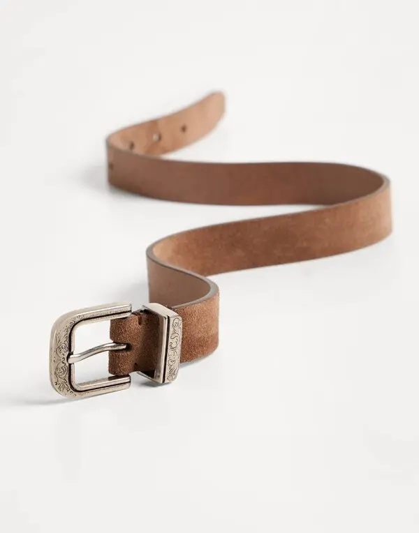 Brunello Cucinelli Suede Belt With Embellished Buckle