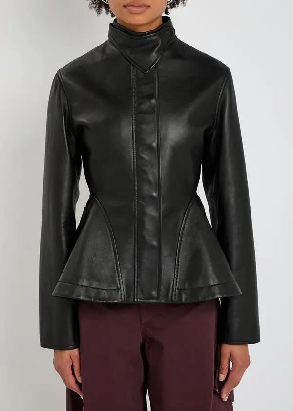 Alaïa Panelled Peplum Leather Jacket