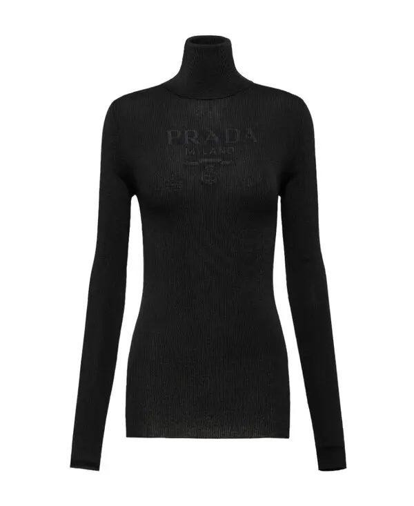 Prada Superfine Wool Ribbed Turtleneck Sweater - Black