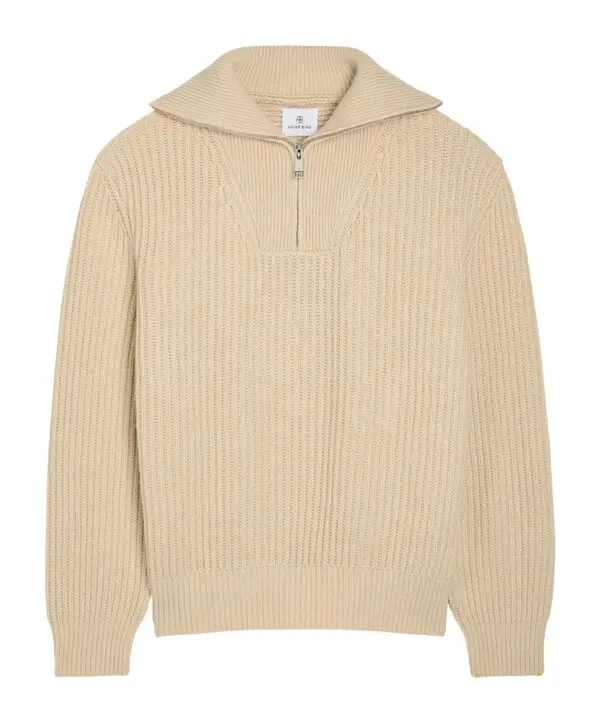 ANINE BING Ribbed Knitwear With Zip-up Collar - Nude