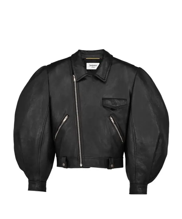 Saint Laurent Balloon-sleeve Jacket In Creased Leather