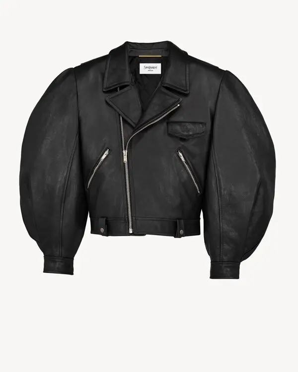 Saint Laurent Balloon-sleeve Jacket In Creased Leather