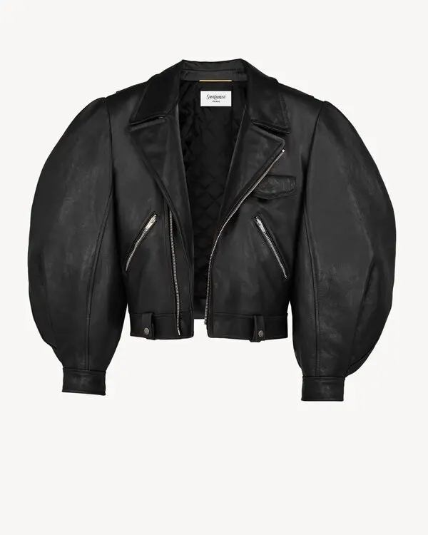 Saint Laurent Balloon-sleeve Jacket In Creased Leather