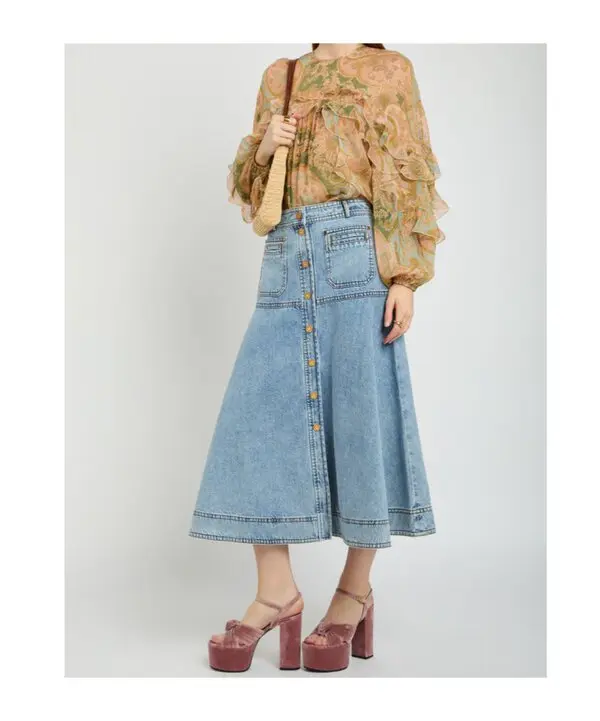 Zimmermann Panelled Denim Midi Skirt