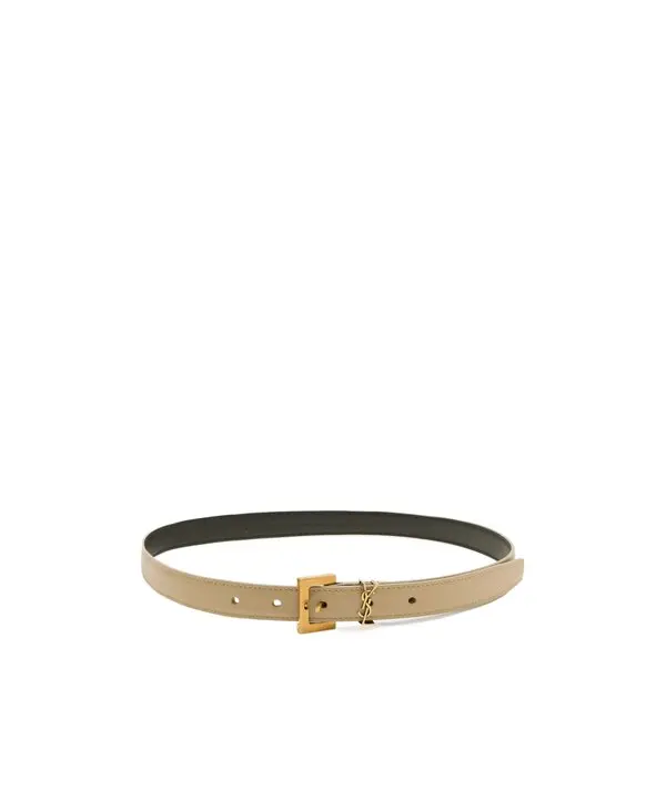 Saint Laurent Logo Leather Belt - Nude