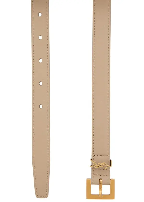 Saint Laurent Logo Leather Belt - Nude