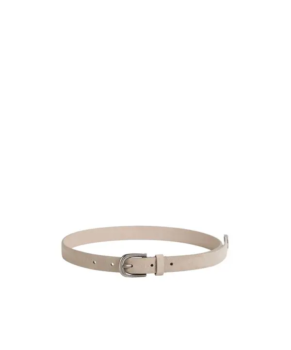 Brunello Cucinelli Suede Leather Belt With Buckle Detail - Light Yellow